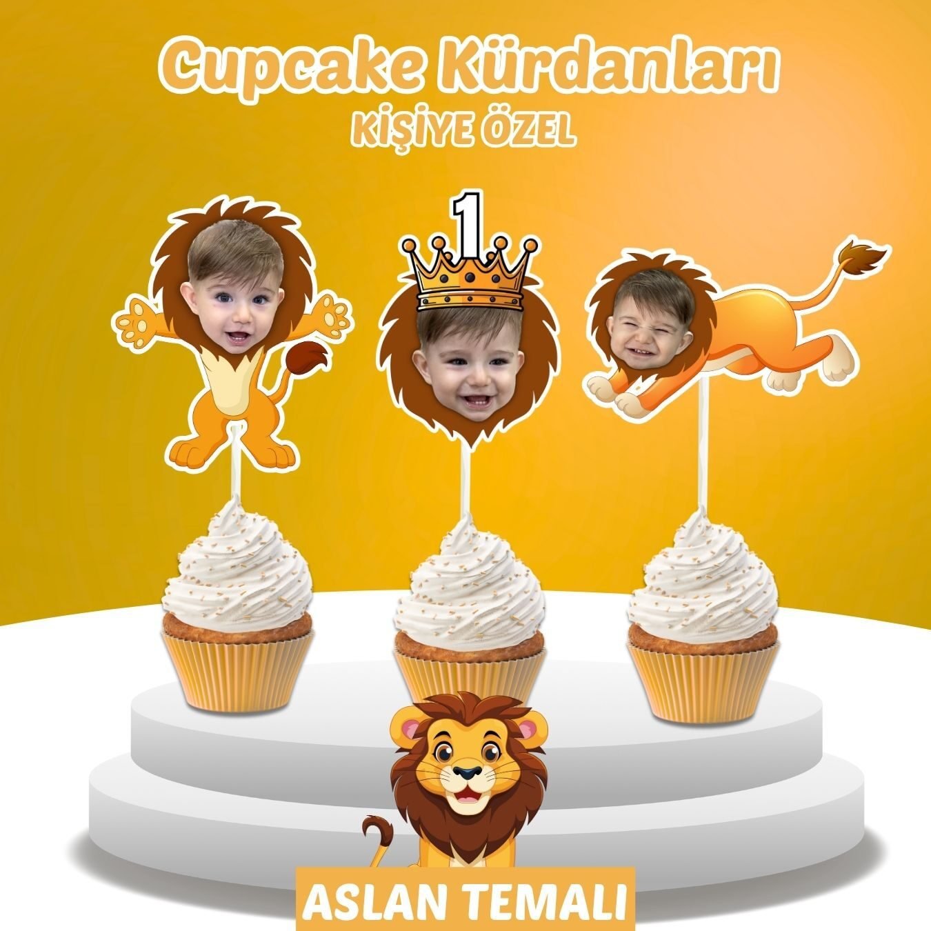 Resimli Cupcake Kürdanı - Aslan Temalı - magnetgelsin.com